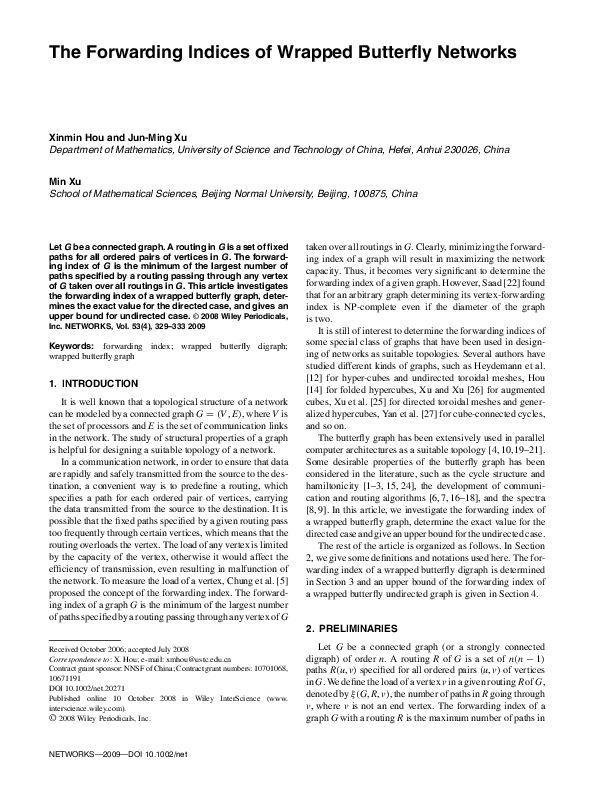 (PDF) The forwarding indices of wrapped butterfly networks