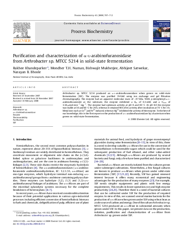 (PDF) Purification and characterization of [alpha]-l-arabinofuranosidase from Arthrobacter sp ...