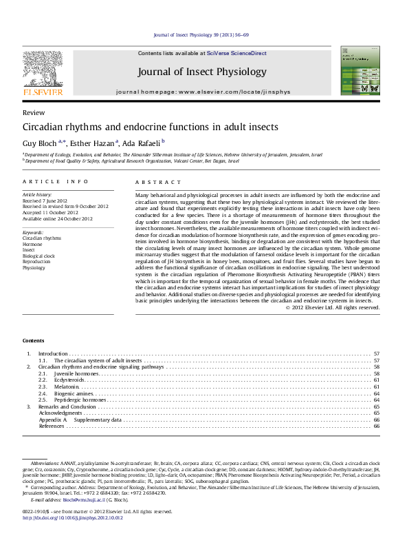 (PDF) Review Circadian rhythms and endocrine functions in adult insects
