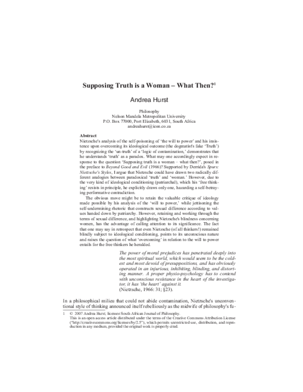 Supposing Truth is a Woman - What Then?1