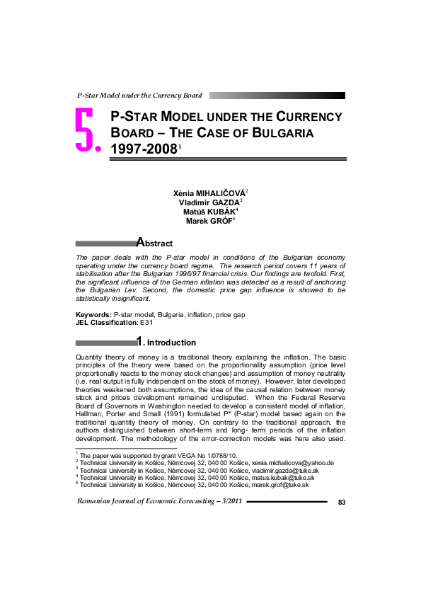 (PDF) P-Star Model under the Currency Board – The Case of Bulgaria 1997 ...