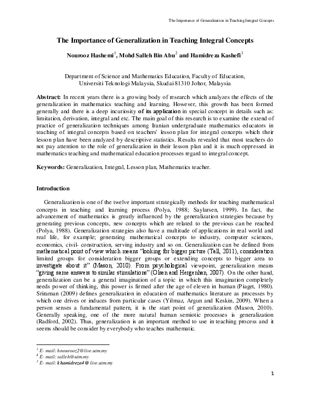(PDF) The Importance of Generalization in Teaching Integral Concepts