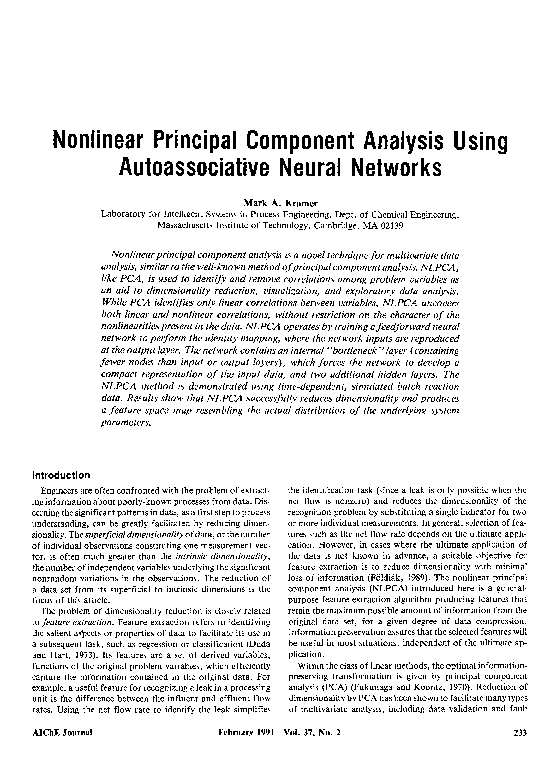 Pdf Nonlinear Pca With Autoassociative Neural Networks