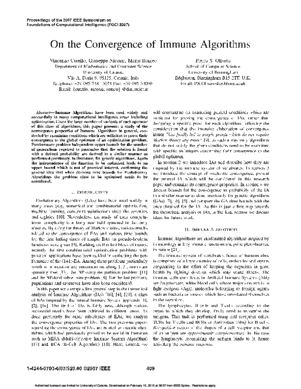 (PDF) On the Convergence of Immune Algorithms