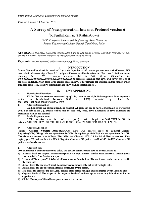 (PDF) Survey of Next generation Internet Protocol version6