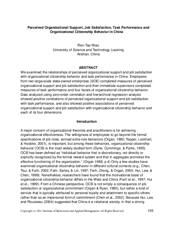 (PDF) Perceived Organizational Support, Job Satisfaction, Task ...