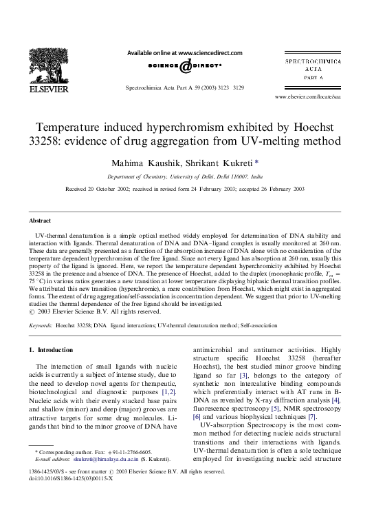 (PDF) Temperature induced hyperchromism exhibited by Hoechst 33258 ...