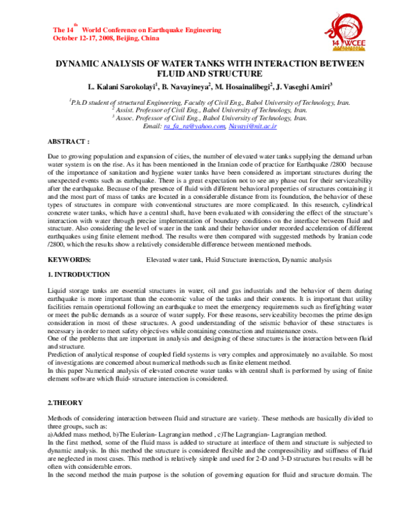 Pdf Dynamic Analysis Of Water Tanks With Interaction Between Fluid