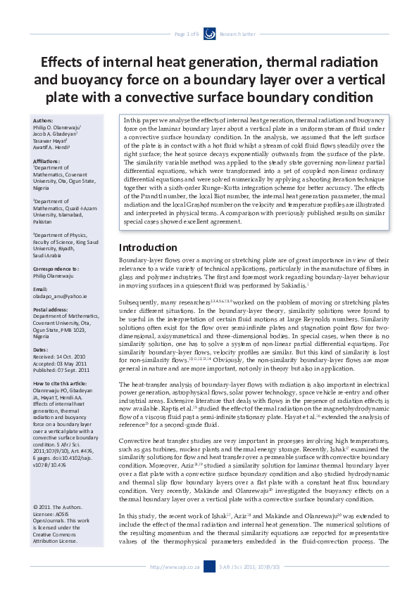 (PDF) Effects of internal heat generation, thermal radiation and ...
