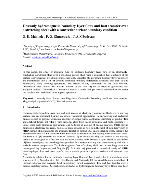 (PDF) Unsteady hydromagnetic boundary layer flows and heat transfer over a stretching sheet with ...
