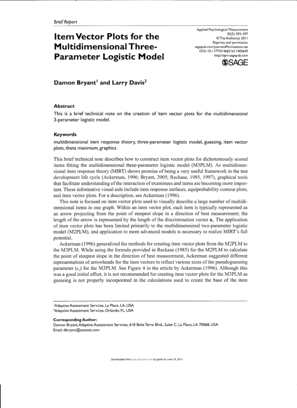 Pdf Item Vector Plots For The Multidimensional Three Parameter