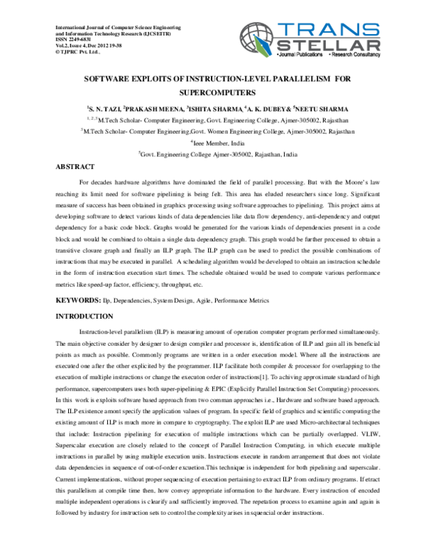 Pdf Software Exploits Of Instruction Level Parallelism For 1868