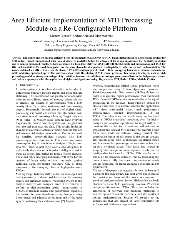 (PDF) Area Efficient Implementation of MTI Processing Module on a Re ...