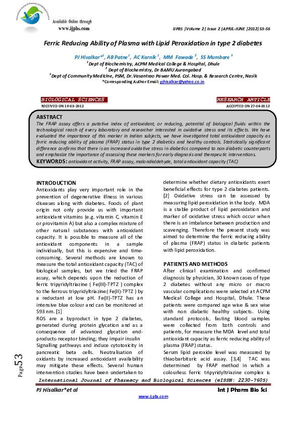 (PDF) Available Online through Ferric Reducing Ability of Plasma with ...