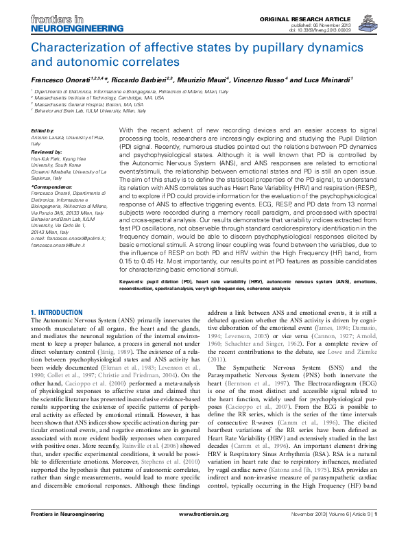Pdf Characterizationof Affective States By Pupillary Dynamics And