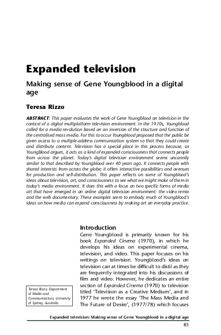 (PDF) ‘Expanded Television: Making sense of Gene Youngblood in a ...