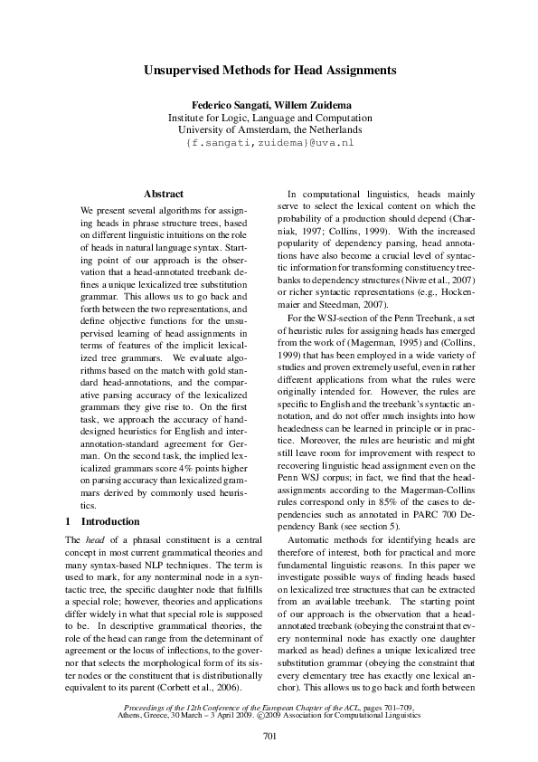 (PDF) Unsupervised Methods for Head Assignments