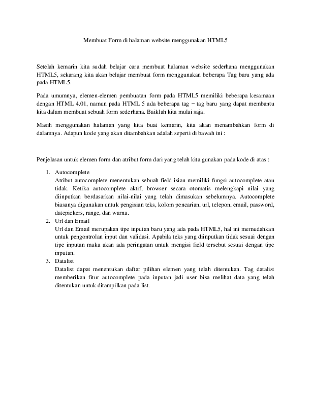 (DOC) Membuat Form di halaman website menggunakan HTML5
