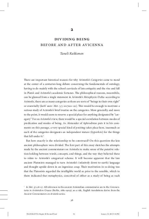 Dividing Being: Before and after Avicenna