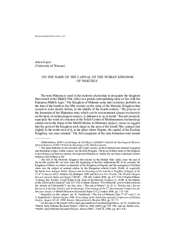 (PDF) On the Name of the Capital of the Nubian Kingdom of Makuria