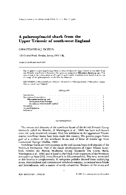 (PDF) A palaeospinacid shark from the Upper Triassic of south-west England.