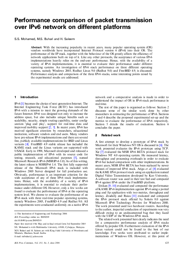 Pdf Performance Comparison Of Packet Transmission Over Ipv6 Network