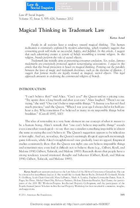 (PDF) Magical Thinking in Trademark Law