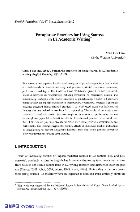 (PDF) Paraphrase Practices for Using Sources in L2 Academic Writing