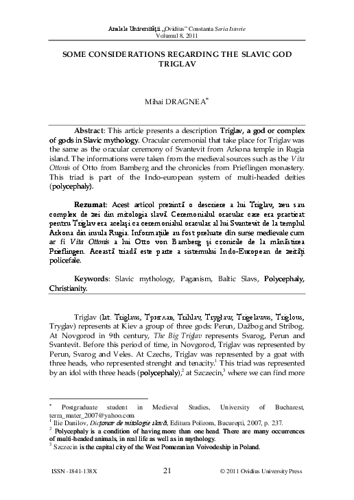 (PDF) Some Considerations Regarding the Slavic God Triglav