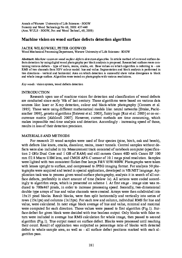 Pdf Machine Vision On Wood Surface Defects Detection Algorithm