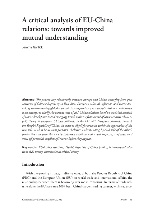 (PDF) A critical analysis of EU-China relations: towards improved ... (PDF) A critical analysis of EU-China relations: towards improved ...