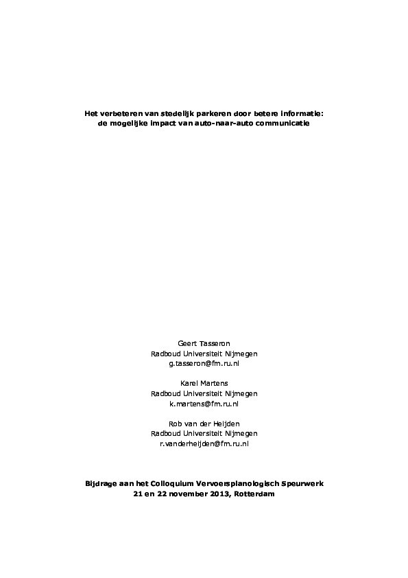 (PDF) Het verbeteren van stedelijk parkeren door betere informatie: de ...