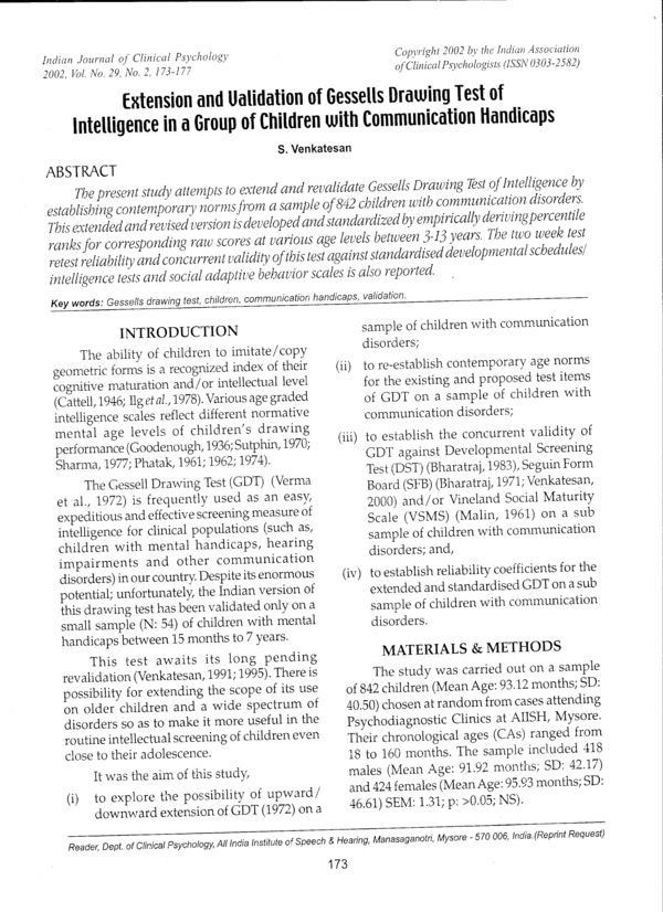 (PDF) Extension and validation of gessells drawing test of intelligence ...