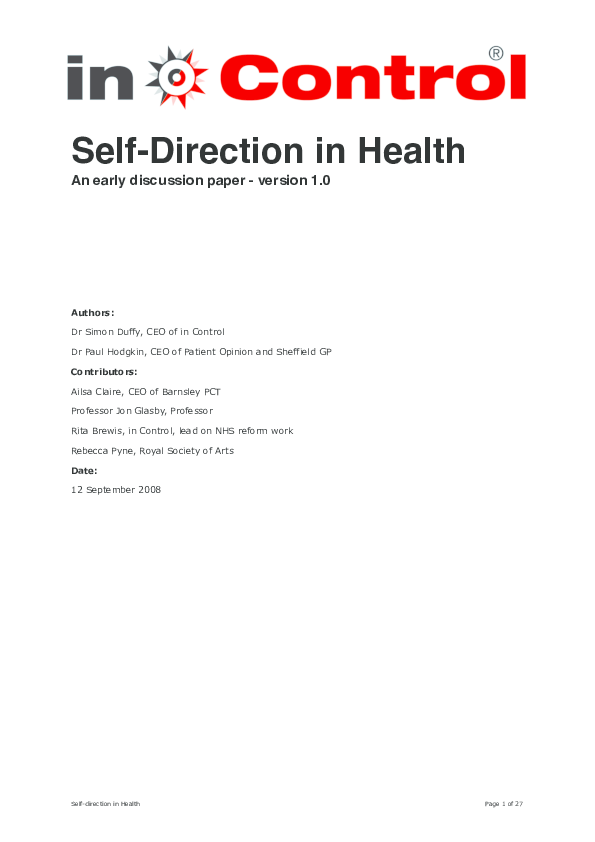 (PDF) Self-Direction in Health