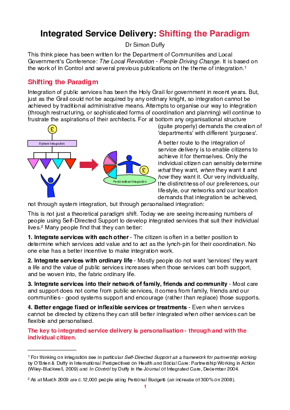 (PDF) Integrated Service Delivery: Shifting the Paradigm