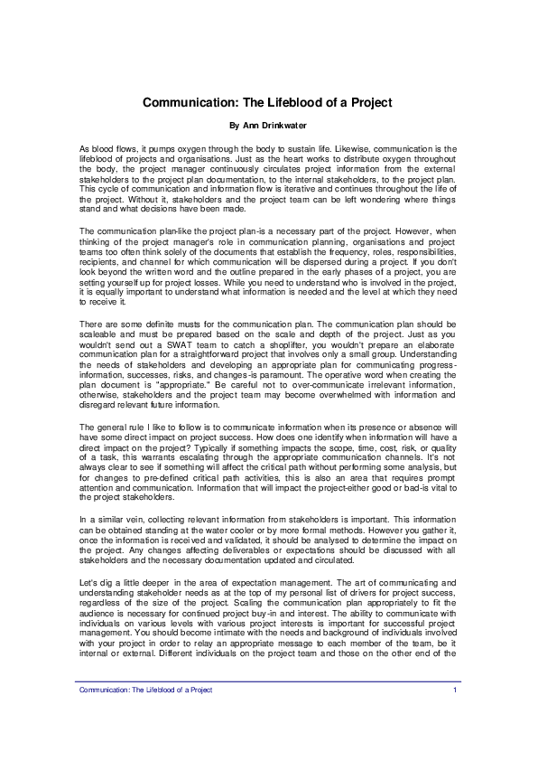 (PDF) Communication: The Lifeblood of a Project Communication: The ...