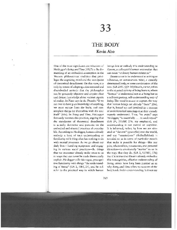 (PDF) Heidegger and the Body