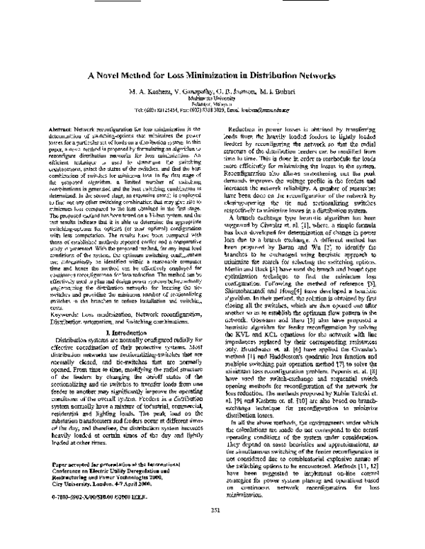 Pdf A Novel Method For Loss Minimization In Distribution Networks