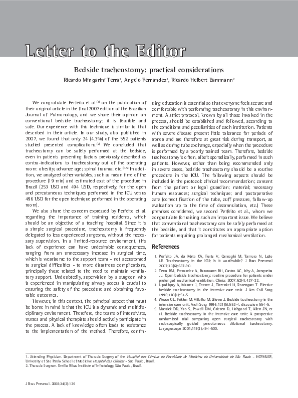 (PDF) Bedside tracheostomy: practical considerations