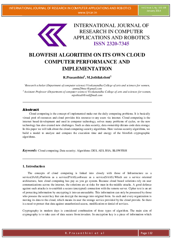 (PDF) BLOWFISH ALGORITHM ON ITS OWN CLOUD COMPUTER PERFORMANCE AND ...