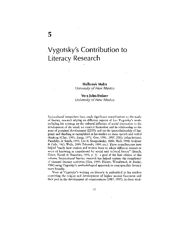 (PDF) Vygotsky's Contribution to Literacy Research