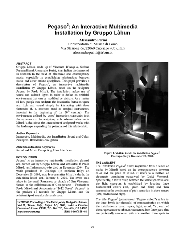(PDF) Pegaso3: An Interactive Multimedia Installation by Gruppo Làbun