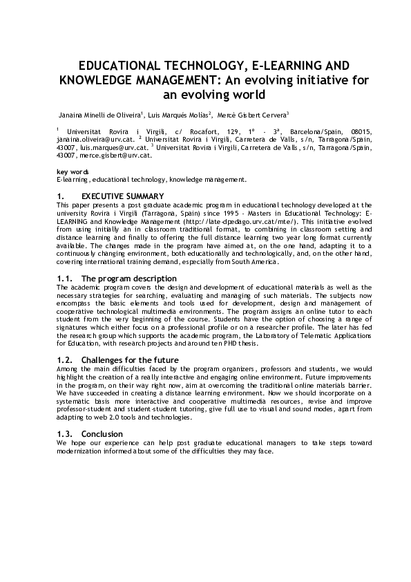 (PDF) EDUCATIONAL TECHNOLOGY, E-LEARNING AND KNOWLEDGE MANAGEMENT: An evolving initiative for an ...