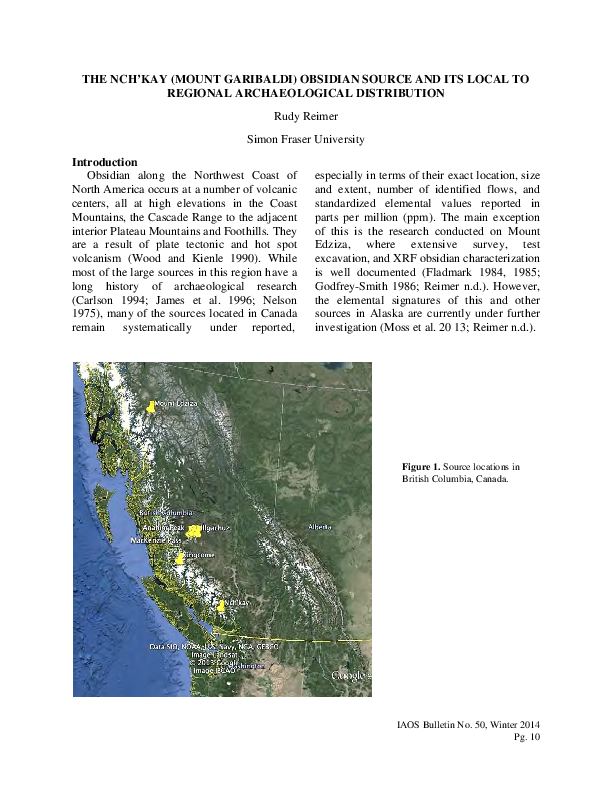 (PDF) The Nch'kay (Mount Garibaldi) Obsidian Source and its Local to ...