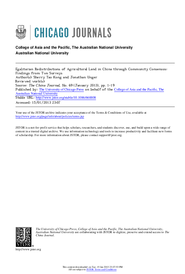 (PDF) Sherry Tao Kong and Jonathan Unger, “Egalitarian Redistributions ...