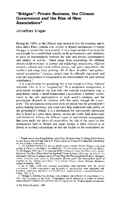 (PDF) Jonathan Unger, “`Bridges’: Private Business, the Chinese ...