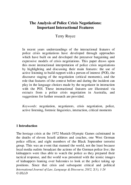 (PDF) The Analysis of Police Crisis Negotiations: Important ...