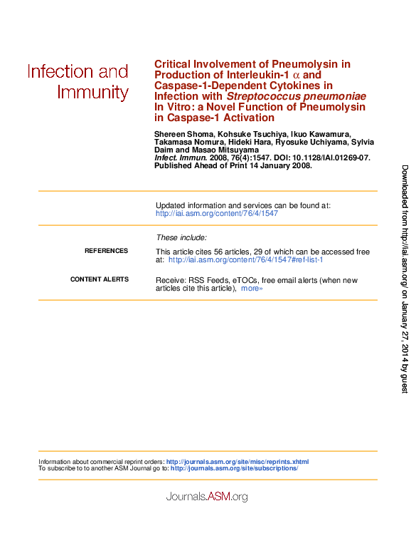 (PDF) Critical Involvement of Pneumolysin in Production of Interleukin1 ...
