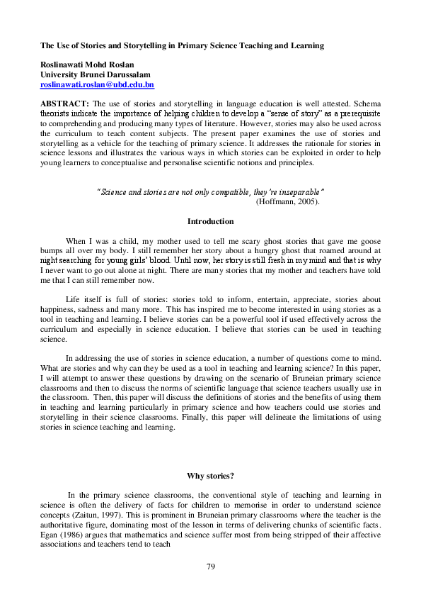 (PDF) The use of stories and storytelling in primary science teaching ...