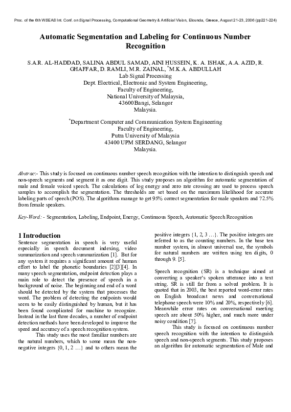 Pdf Automatic Segmentation And Labeling For Continuous Number Recognition